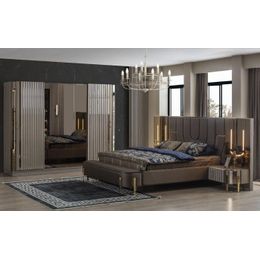 JVmoebel Schlafzimmer-Set Garnitur Schlafzimmer Doppelbett Luxus Bett Modern Braun Set 4tlg Neu