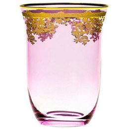 Casa Padrino Glas Luxus Barock Wasserglas 6er Set Rosa / Gold Ø 9 x H. 12 cm
