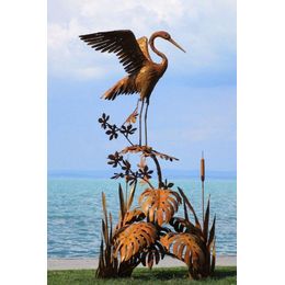 Casa Padrino Skulptur Luxus Stahl Garten Skulptur Reiher auf Ast Rostfarben 103 x 108 x H. 218 cm