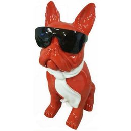 Casa Padrino Skulptur Luxus Deko Skulptur Hund Bulldogge Rot / Weiß / Schwarz H. 120 cm
