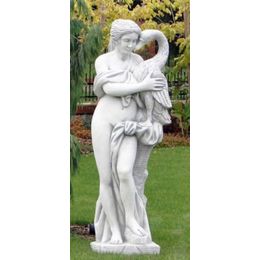 Casa Padrino Skulptur Jugendstil Garten Deko Skulptur Frau mit Schwan Weiß / Grau 41 x 39 x H. 160 cm