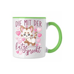 Trendation Tasse Die Mit Der Katze Spricht Tasse Geschenk für Katzenmama Katzenbesitzer