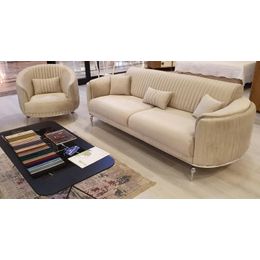 JVmoebel Wohnzimmer-Set Design Wohnzimmer Textil Weiß Sofa Set 3+1 Sitzer Modern