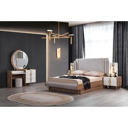 JVmoebel Schlafzimmer-Set Schlafzimmer Set Bett 2x Nachttisch Kommodemit Spiegel Design Luxus