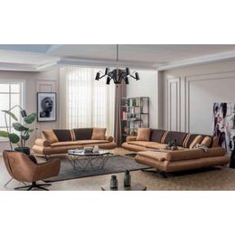 JVmoebel Wohnzimmer-Set Luxus Sofagarnitur Ecksofa L-Form Zweisitzer Sessel Kunstleder Braun