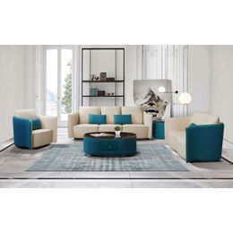 JVmoebel Wohnzimmer-Set Sofa Couch Polster Garnitur 5tlg. Leder Garnituren Couchtisch Tisch