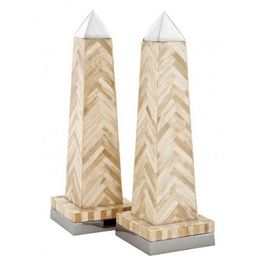 Casa Padrino Dekofigur Casa Padrino Luxus Obelisk Set Büffelhorn / Messing vernickelt