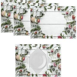 Platzset, Artipics Tischsets Rosen-Kranz Platzsets Abwaschbar Kunststoff 4 Stück je 42 x 30 cm Platzdeckchen Tischauflagen Blumen Tischdeko Küche