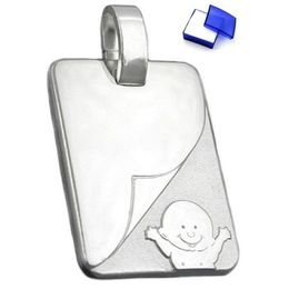 unbespielt Kettenanhänger Anhänger Gravurplatte mit Baby matt-glänzend 925 Silber 19 x 14 mm inkl. kleiner Schmuckbox