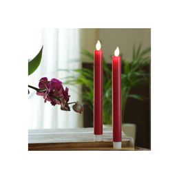 MARELIDA LED-Kerze LED Stabkerzen Tafelkerzen bewegliche Flamme H: 24cm 2er Set rot (2-tlg)