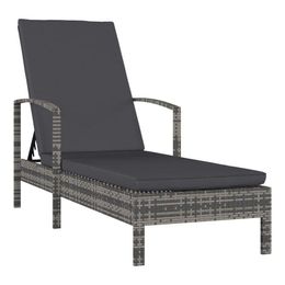 furnicato Gartenliege Sonnenliege mit Armlehnen Poly Rattan Grau