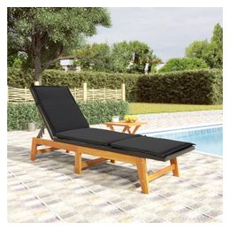 furnicato Gartenliege Sonnenliege mit Tisch Poly Rattan und Massivholz Akazie