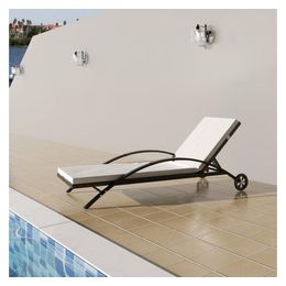 furnicato Gartenliege Sonnenliege mit Polster & Rollen Poly Rattan Braun