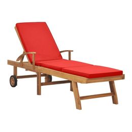 furnicato Gartenliege Sonnenliege mit Auflage Massivholz Teak Rot