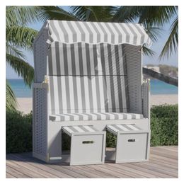 furnicato Gartenliege Strandkorb mit Dach Poly Rattan und Massivholz Grau & Weiß