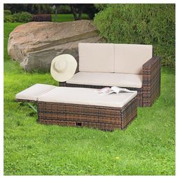 Melko Gartenlounge-Set Gartensofa Lounge Sessel Gartenmöbel aus Polyrattan und klappbare Fußbank in Schwarz