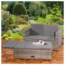 Melko Gartenlounge-Set Gartensofa Lounge Sessel Gartenmöbel aus Polyrattan und klappbare Fußbank in Schwarz