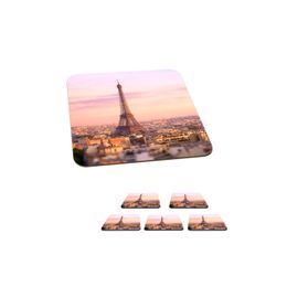 MuchoWow Glasuntersetzer Blick über Paris mit dem darüber aufragenden Eiffelturm