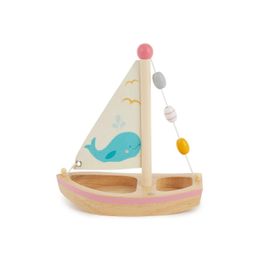 bieco Badespielzeug bieco Segelboot Spielzeug Kinder Holz Spielzeug 20x18 cm Wasser Spielzeug Schiff Spielzeug mit Segel Boot Spielzeug für Wasser Holzboot Schwimmfähig Strand Spielsachen Segelboot Deko