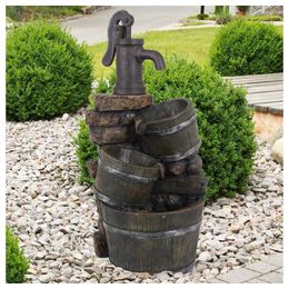 etc-shop Gartenbrunnen, Außen Spring Zier Brunnen Kaskade Holz Eimer Stein Optik Balkon Pumpe