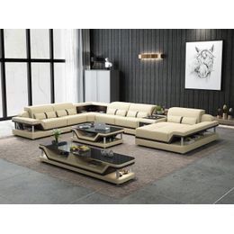 JVmoebel Wohnzimmer-Set, Ecksofa mit Couchtisch 2tlg. Wohnzimmer Ledersofa Set Eckgarnitur