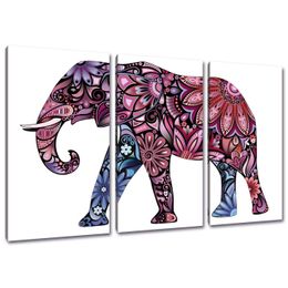 Pixxprint Leinwandbild Elefant mit Ornamenten