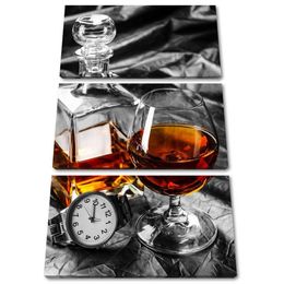 Pixxprint Leinwandbild Man Things mit Whiskey und Uhr