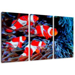 Pixxprint Leinwandbild Clown Fische in Anemone