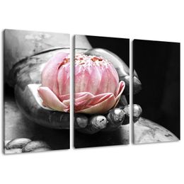 Pixxprint Leinwandbild Lotus in einer Hand eines Buddhas