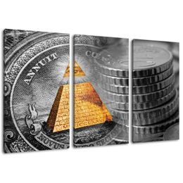 Pixxprint Leinwandbild Illuminati Pyramide Dollar