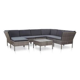 furnicato Garten-Essgruppe 8-tlg. Garten-Lounge-Set mit Auflagen Poly Rattan Grau