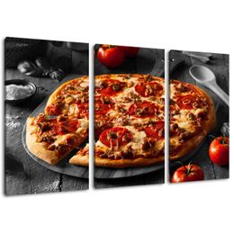 Pixxprint Leinwandbild Salamipizza frisch aus dem Ofen