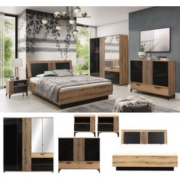 QMM TraumMöbel Schlafzimmer-Set Schlafzimmer Aria Set B Bett Schrank Nachttische Kommode LED