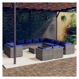 furnicato Garten-Essgruppe 14-tlg. Garten-Lounge-Set mit Kissen Grau Poly Rattan