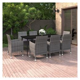 furnicato Garten-Essgruppe 9-tlg. mit Kissen Poly Rattan und Glas