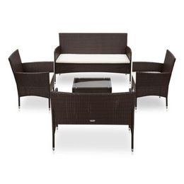 furnicato Garten-Essgruppe 5-tlg. Garten-Lounge-Set mit Auflagen Poly Rattan Braun