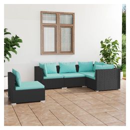 furnicato Garten-Essgruppe 5-tlg. Garten-Lounge-Set mit Kissen Poly Rattan Schwarz