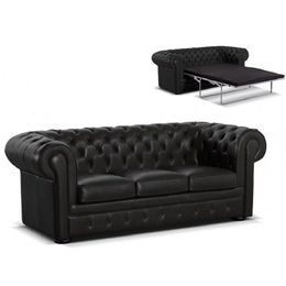 JVmoebel 3-Sitzer Schwarz Chesterfield 3Sitzer Klassische Luxus Sofa 100% Leder Sofort