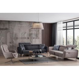 JVmoebel Wohnzimmer-Set Sofagarnitur Couch Polster Stoff Sofa Couchen 3+3+1 Grau Gruppe