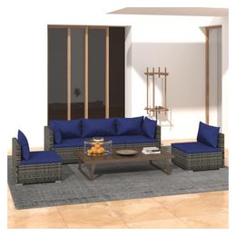 furnicato Garten-Essgruppe 5-tlg. Garten-Lounge-Set mit Kissen Poly Rattan Grau