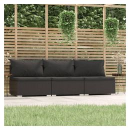 furnicato Garten-Essgruppe 3-Sitzer-Sofa mit Kissen Schwarz Poly Rattan