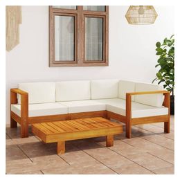 furnicato Garten-Essgruppe 5-tlg. Garten-Lounge-Set mit Creme Auflagen Massivholz Akazie