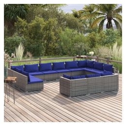 furnicato Garten-Essgruppe 13-tlg. Garten-Lounge-Set mit Kissen Grau Poly Rattan