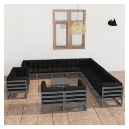 furnicato Garten-Essgruppe 14-tlg. Garten-Lounge-Set mit Kissen Grau Massivholz Kiefer