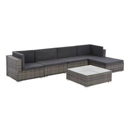 furnicato Garten-Essgruppe 6-tlg. Garten-Lounge-Set mit Auflagen Poly Rattan Grau