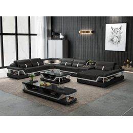 JVmoebel Wohnzimmer-Set, Ecksofa mit Couchtisch 2tlg. Wohnzimmer Ledersofa Set Eckgarnitur