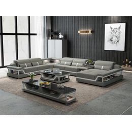 JVmoebel Wohnzimmer-Set, Ecksofa mit Couchtisch 2tlg. Wohnzimmer Ledersofa Set Eckgarnitur