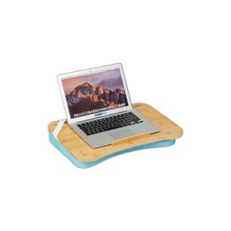 Relaxdays Laptop Tablett Blaues Laptopkissen mit Bambusablage
