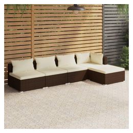 furnicato Garten-Essgruppe 5-tlg. Garten-Lounge-Set mit Kissen Poly Rattan Braun