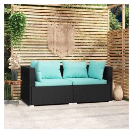 furnicato Garten-Essgruppe 2-Sitzer-Sofa mit Kissen Schwarz Poly Rattan